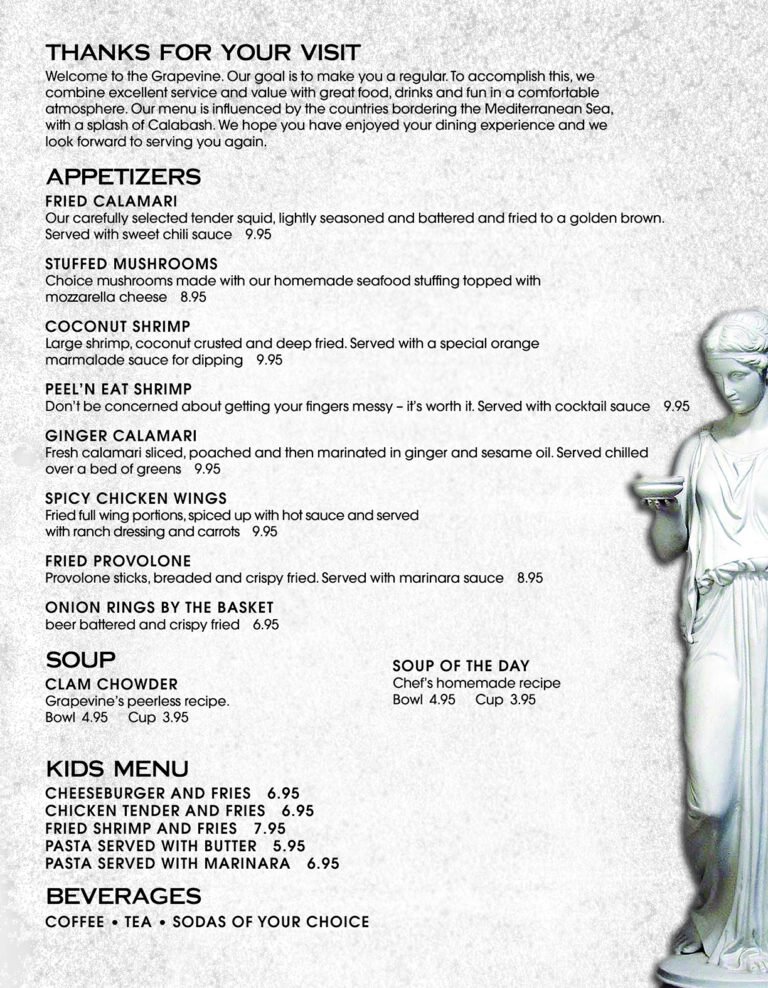 Grapevine Restaurant Appetizer Menu Grapevine Restaurant Calabash NC